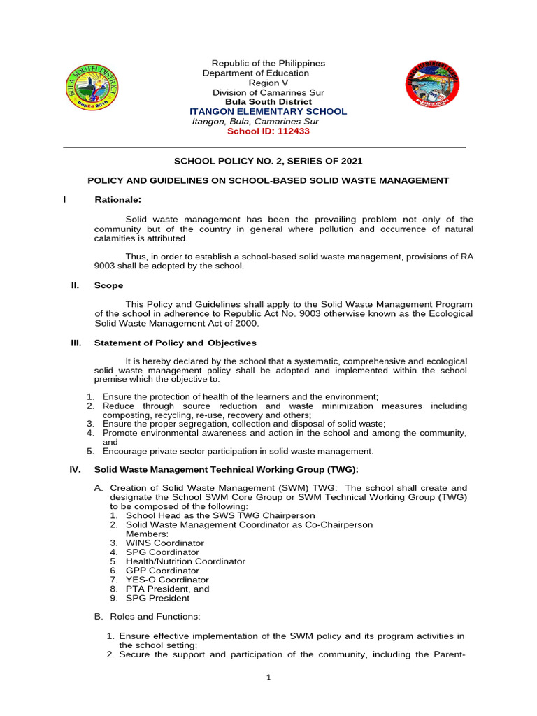 School-Based Solid Waste Management Policy | PDF | Waste Management | Waste