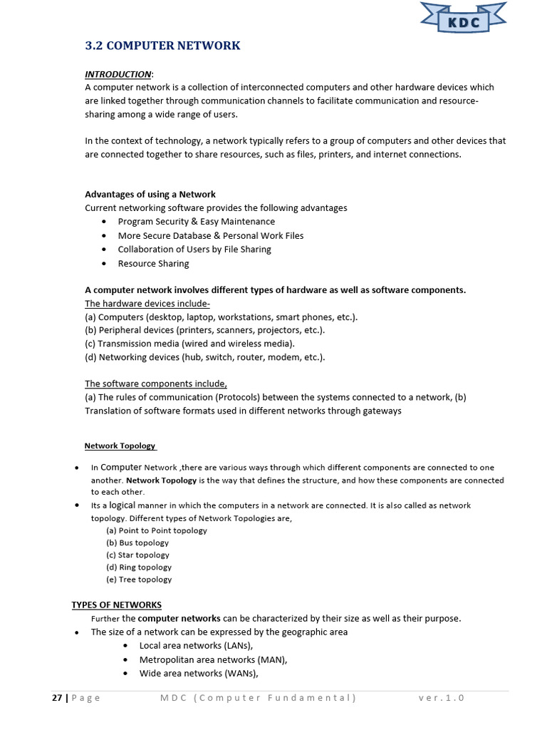 MDC Unit 3 Computer Network P1 | PDF | Computer Network | Local Area ...