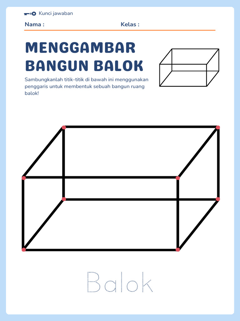Menggambar Bangun Ruang Balok Lembar Kerja Matematika Biru Ilustratif | PDF