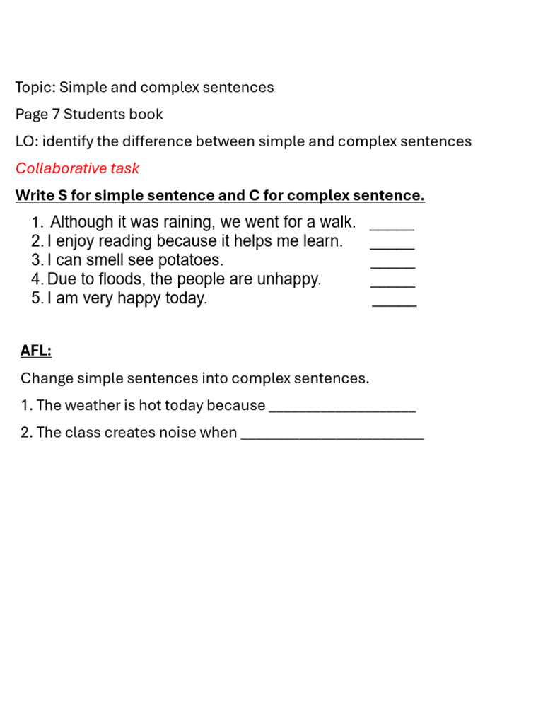 Simple vs. Complex Sentences Guide | PDF