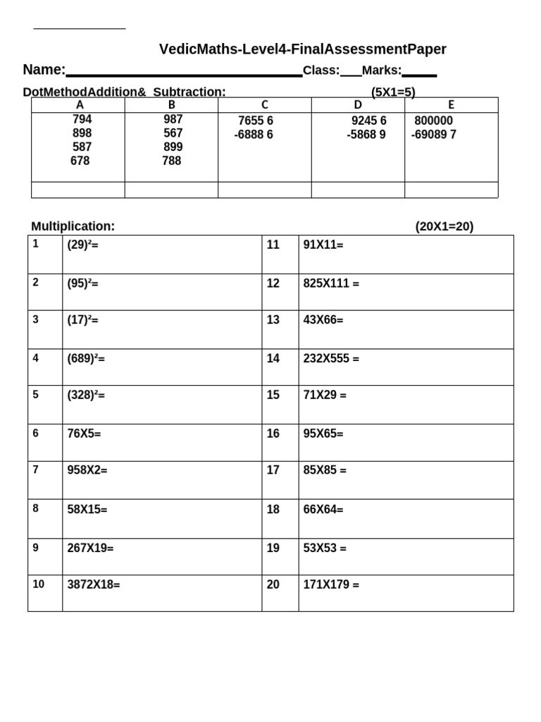Vedic L4 Final Assessement Paper For Centre 2025-26 | PDF | Algebra ...