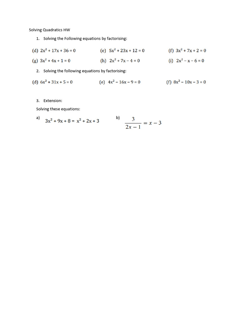 Solving Quadratics Harder HW | PDF