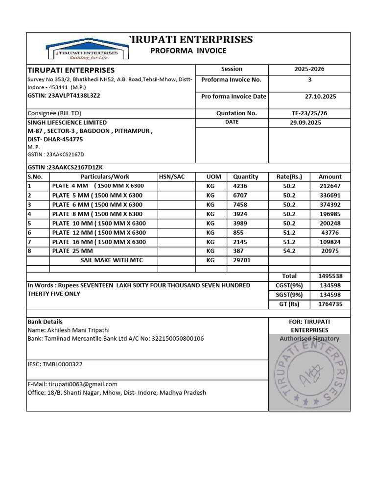 Proforma Invoice-3 SINGH | PDF | Economy Of India
