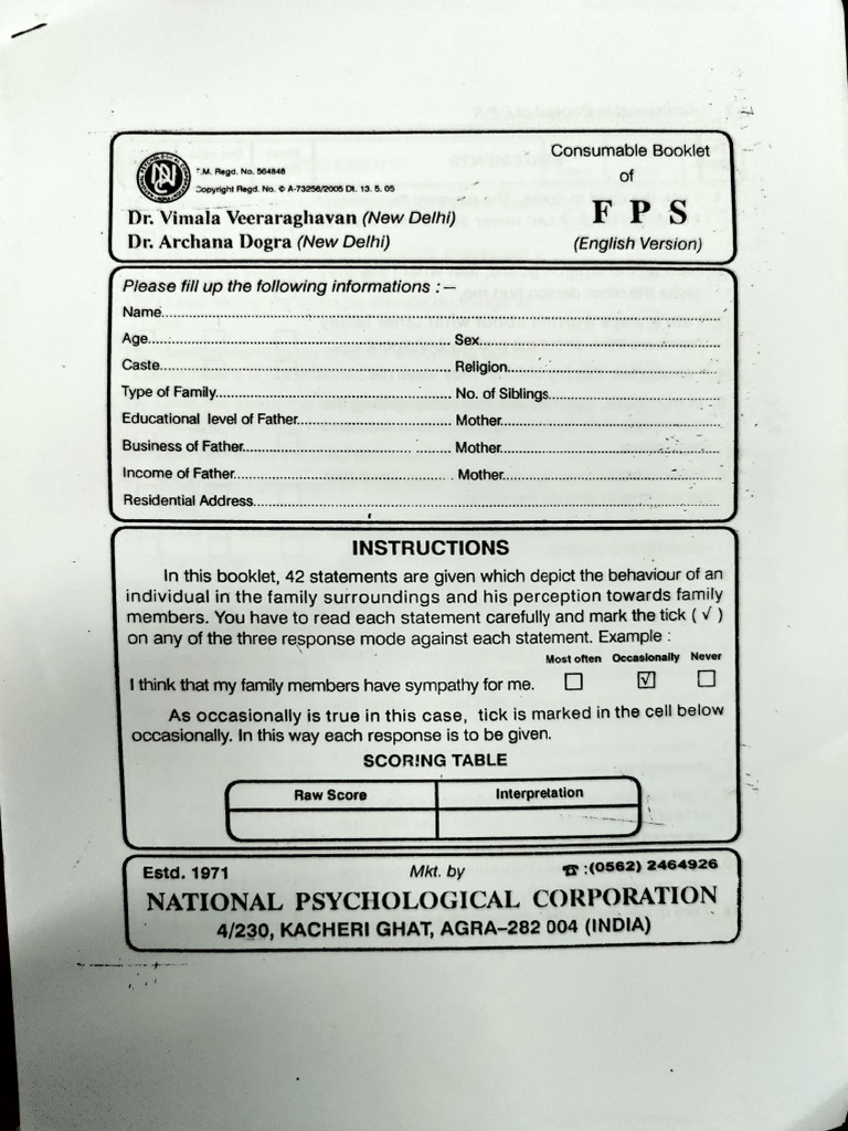 Family Pathology Scale Manual | PDF | Behavioural Sciences | Psychology