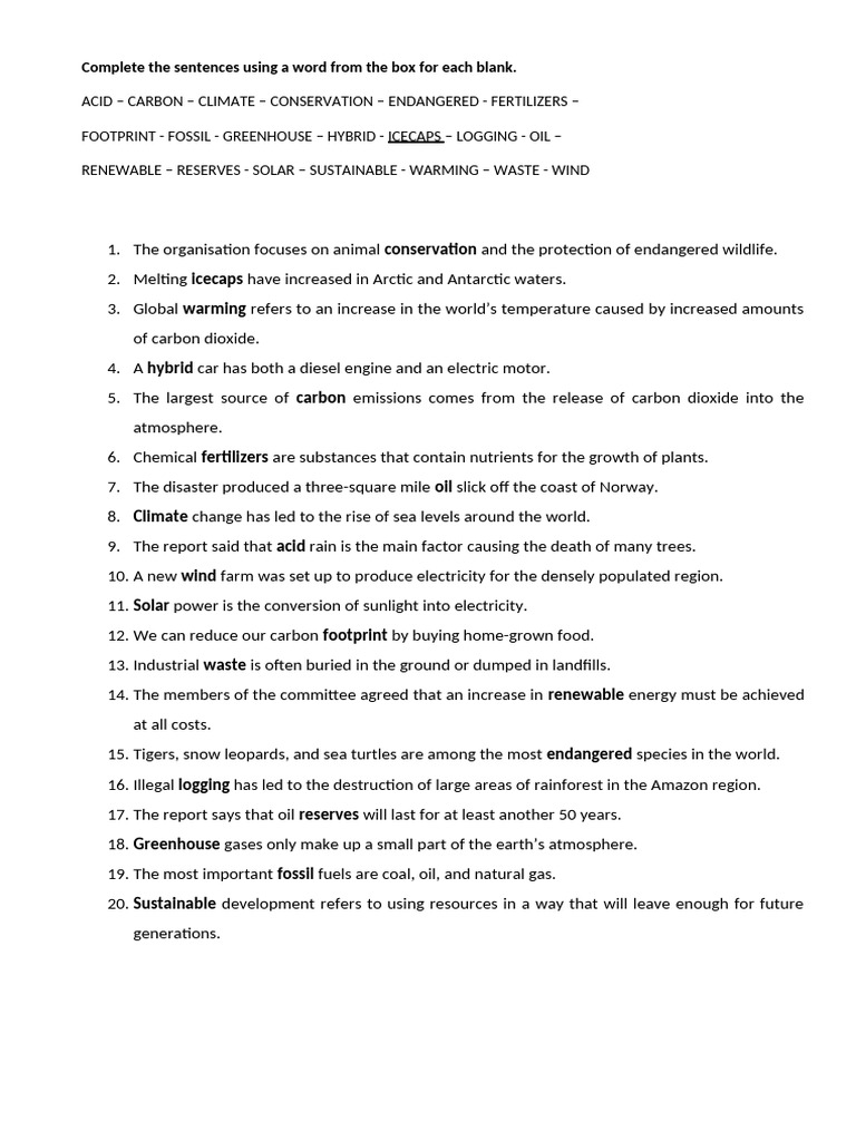 Environmental Vocabulary | PDF