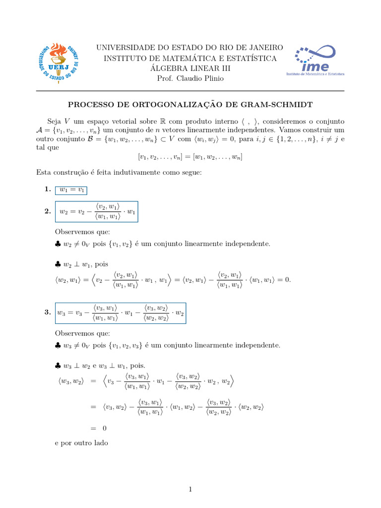 Ortogonalização de Gram-Schmidt | PDF | Mapa linear | Analise matemática