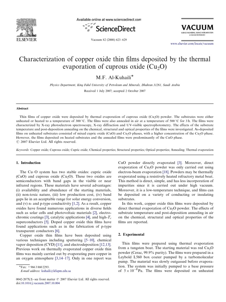 Characterization of Copper Oxide Thin Films Deposited by The Thermal ...