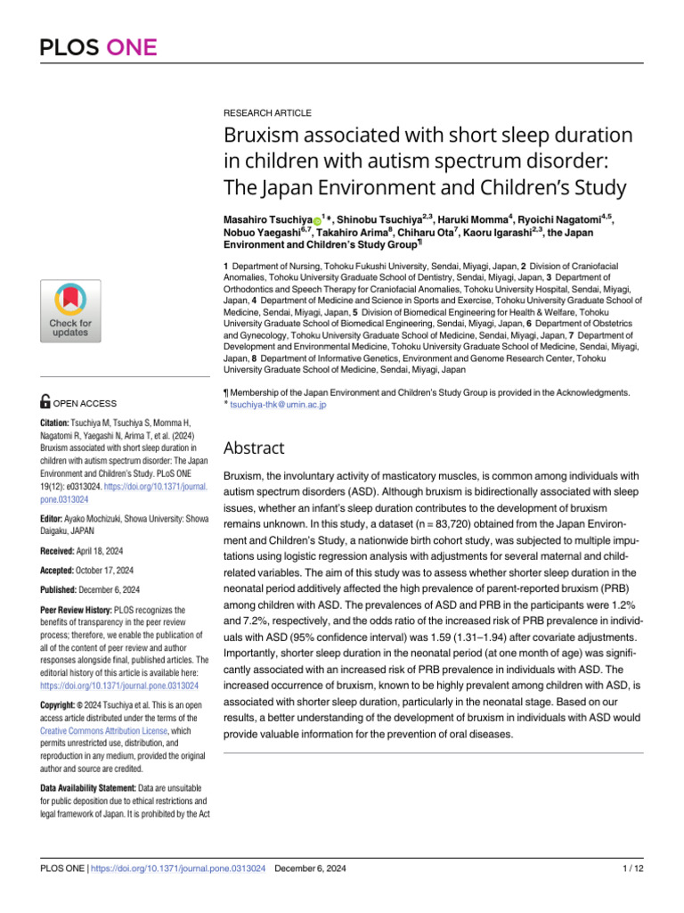 Bruxism Associated With Short Sleep Duration in Children With Autism ...