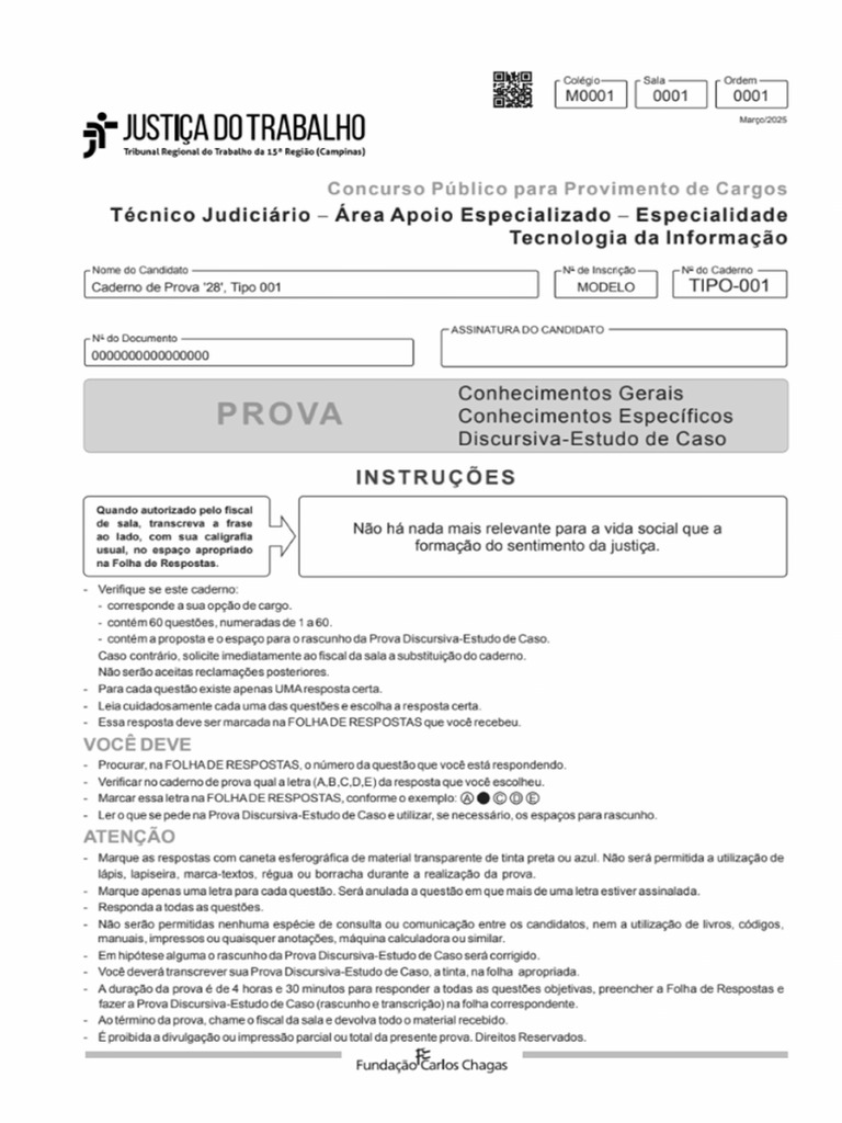 ÚLTIMA Prov Fcc 2025 Tec.judic MEDIO | PDF | Educação Especial ...
