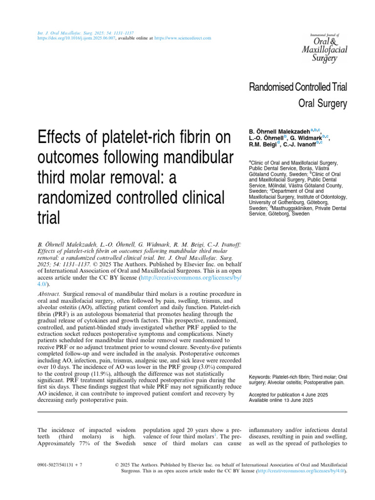 Effects of Platelet Rich Fibrin On Outcomes Follow | PDF | Surgery ...