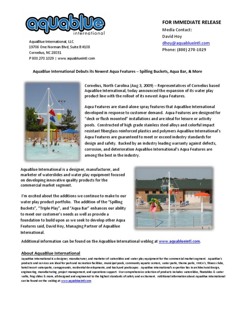 AquaBlue's New Water Play Features Launch | PDF | Business | Home & Garden