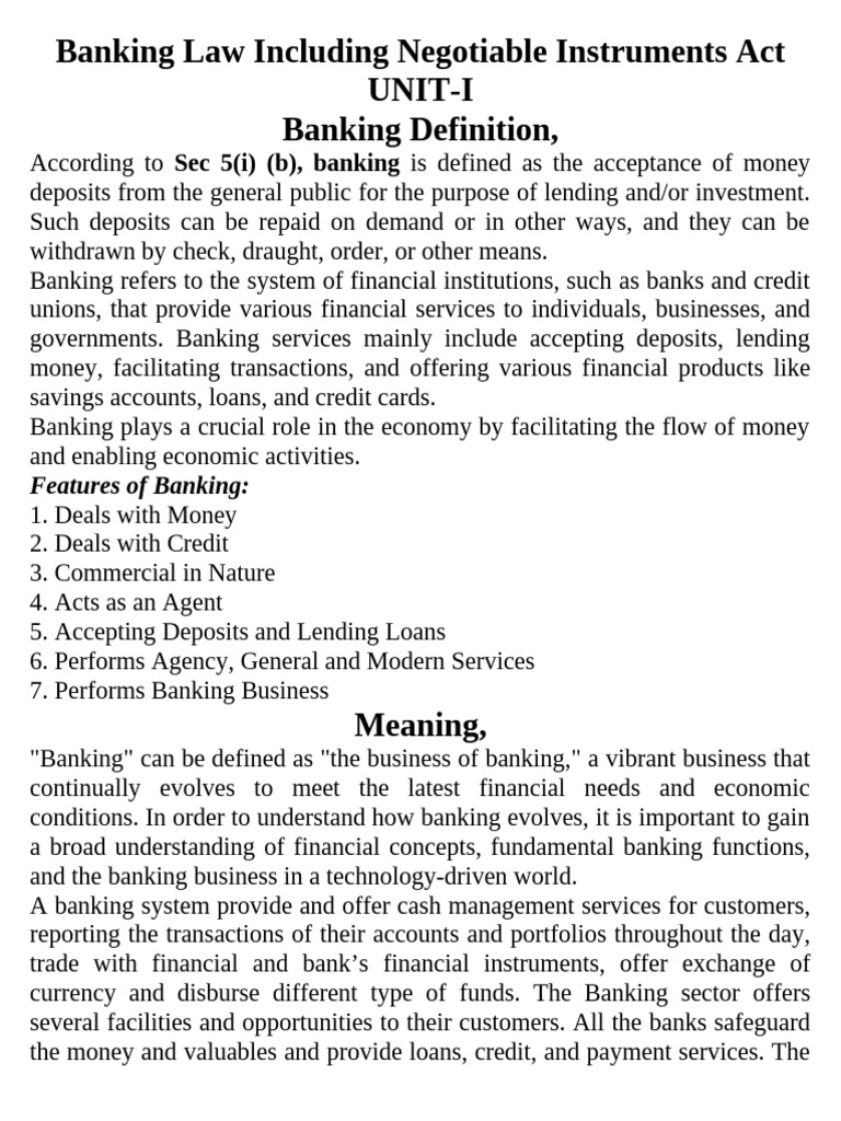 Banking Law Including Negotiable Instruments Act | PDF | Banks | Cheque