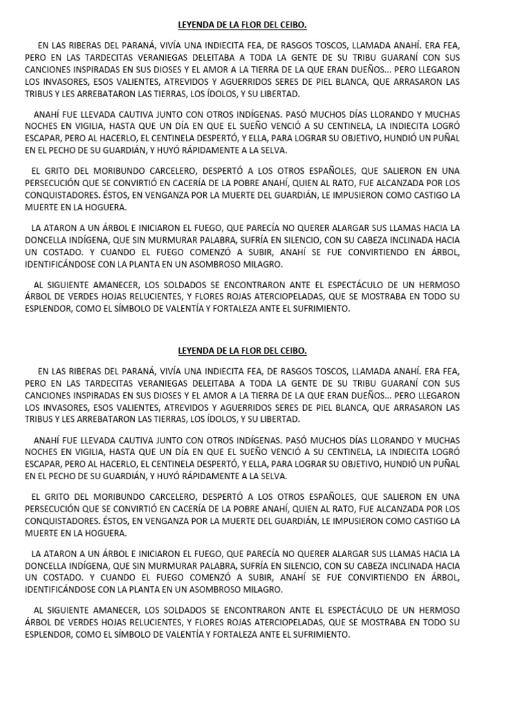 Leyenda de Anahí y la flor del ceibo | PDF