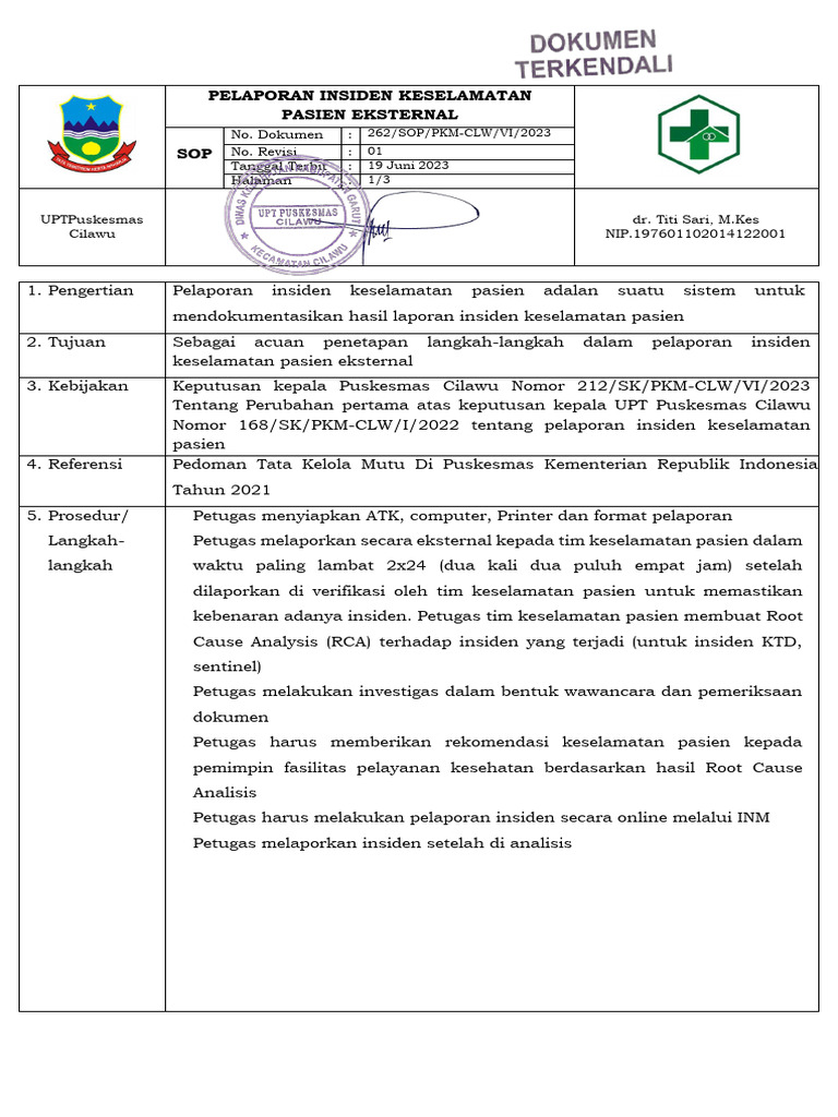 SOP Pelaporan Insiden Keselamatan Pasien Eksternal | PDF