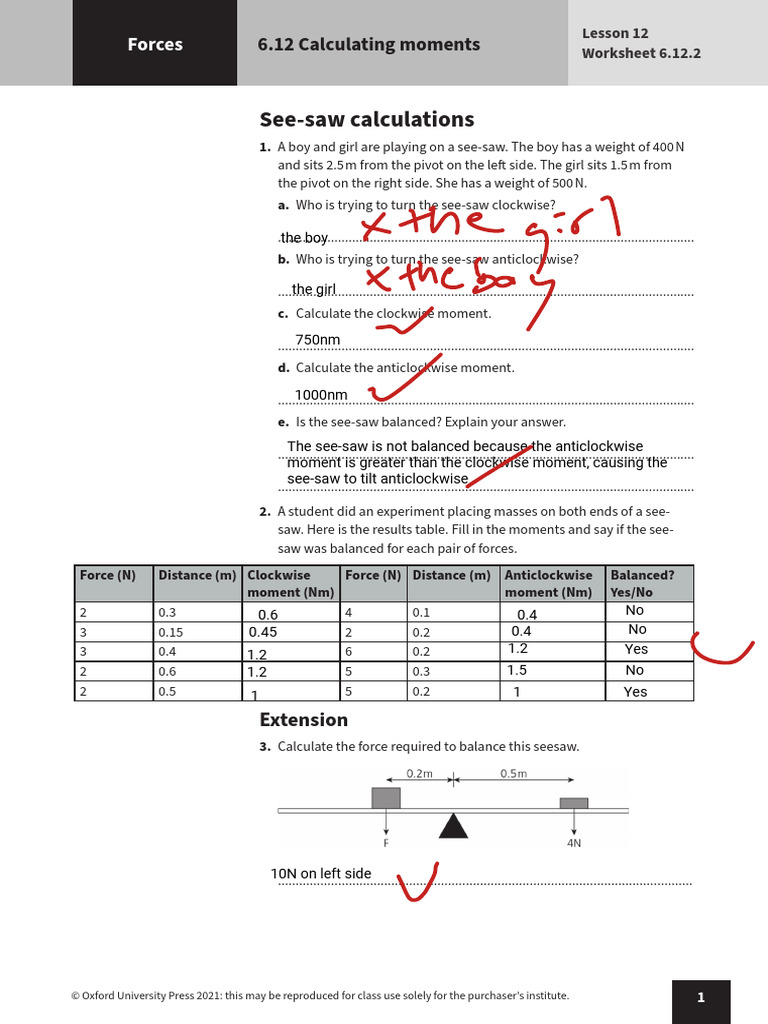 See-Saw Forces and Moments Worksheet | PDF