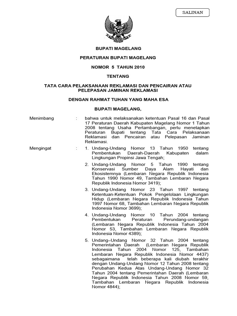 Tata Cara Reklamasi Magelang 2010 | PDF