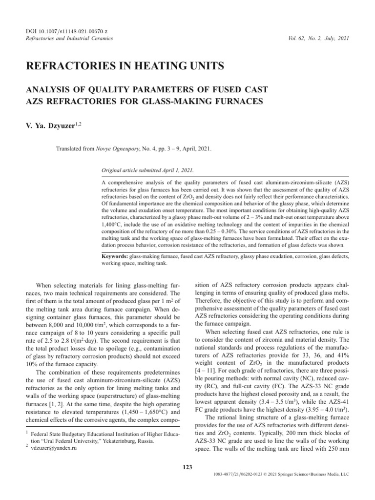Refractories in Heating Units: Analysis of Quality Parameters of Fused ...