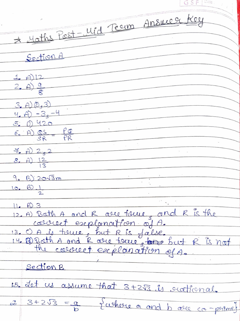 Maths Post-Mid Term Answer Key | PDF