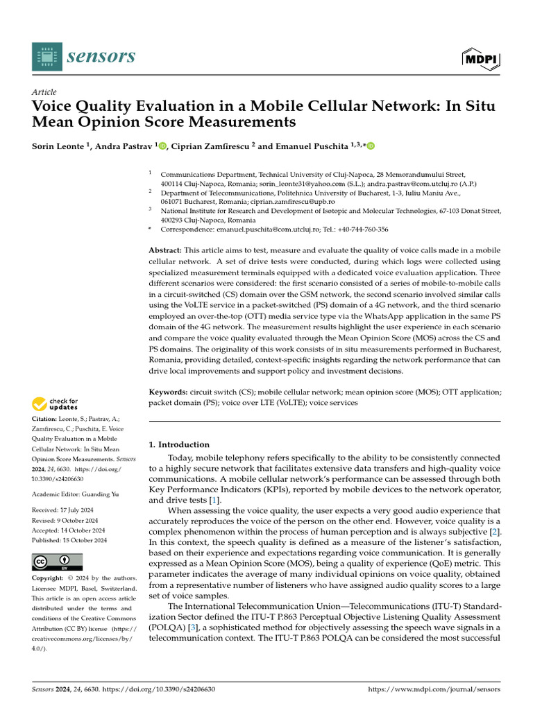 Voice Quality Evaluation in A Mobile Cellular Network: in Situ Mean ...