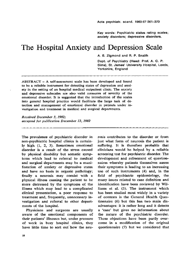The Hospital Anxiety Depression Scale - Hads | PDF