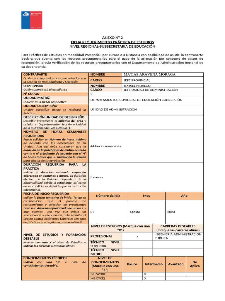 Anexo 2 - Ficha Requerimiento Práctica NR | PDF | Internet