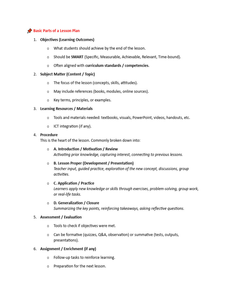 Essential Components of Lesson Plans | PDF | Lesson Plan | Teachers