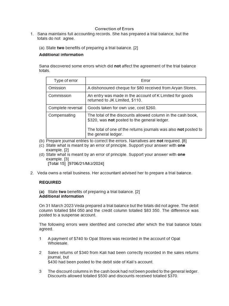Correction of Errors | PDF | Debits And Credits | Balance Sheet
