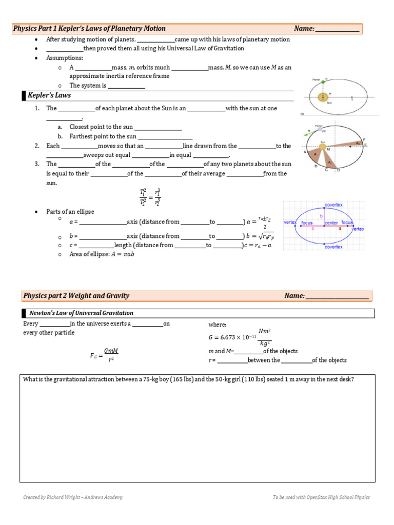 HSPhysics 05 Keplers Laws and Gravity Notes | PDF | Gravity | Mass