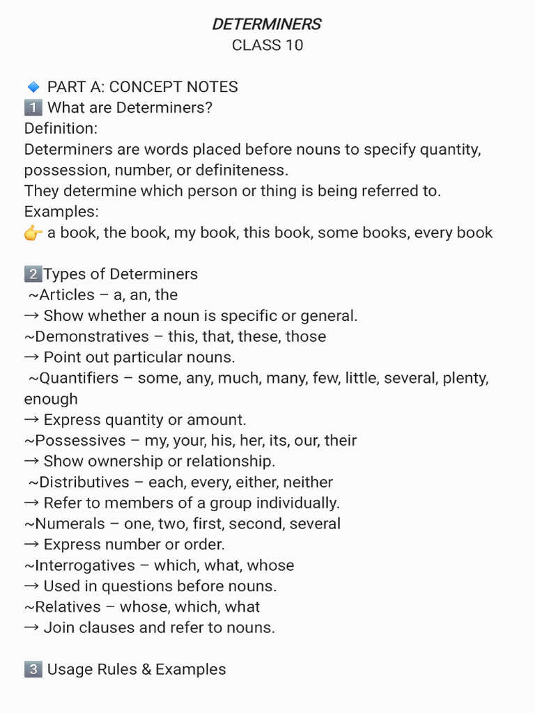 Determiners Class 10 - 251004 - 153918 | PDF