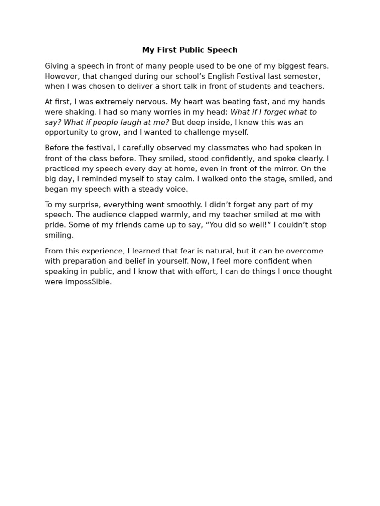 My First Public Speech | PDF