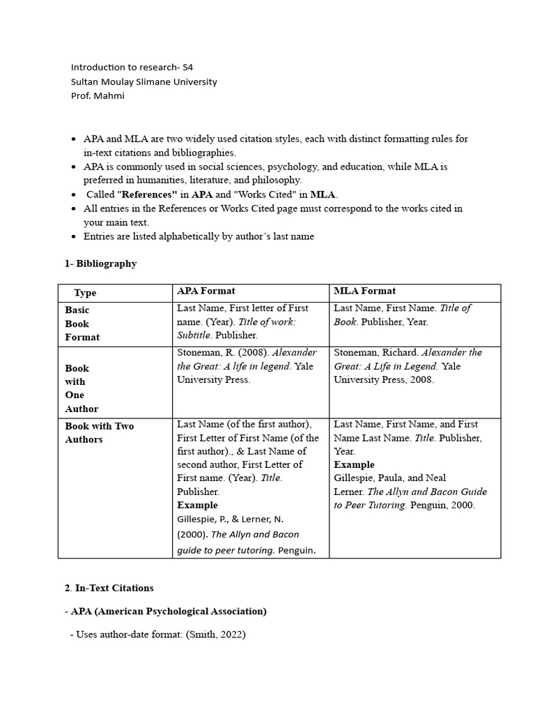 APA vs. MLA Citation Guide | PDF | Apa Style | Citation