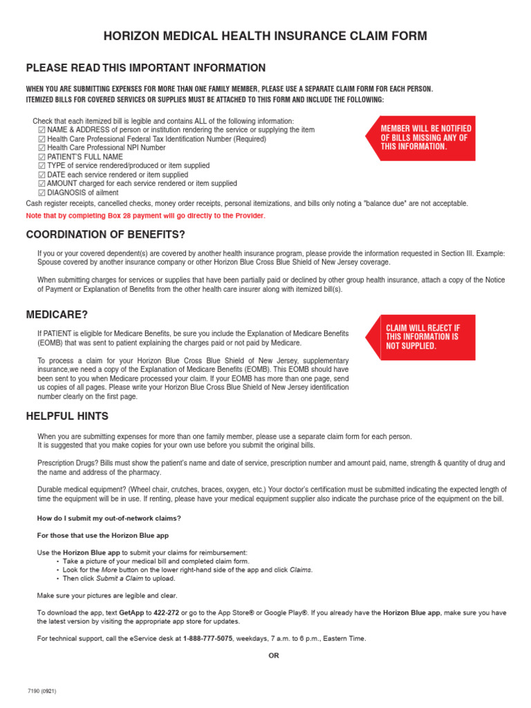 Horizon Medical Health Insurance Claim Form | PDF | Medicare (United ...
