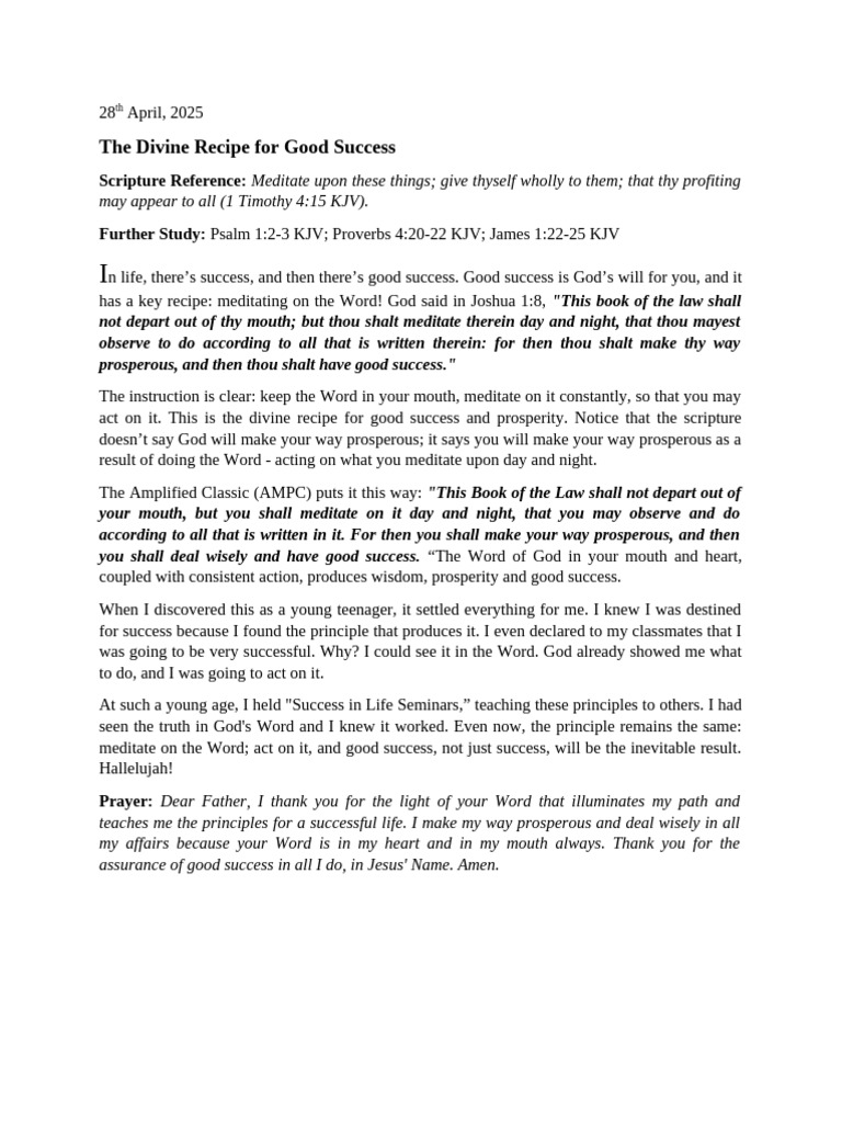 The Divine Recipe For Good Success | PDF