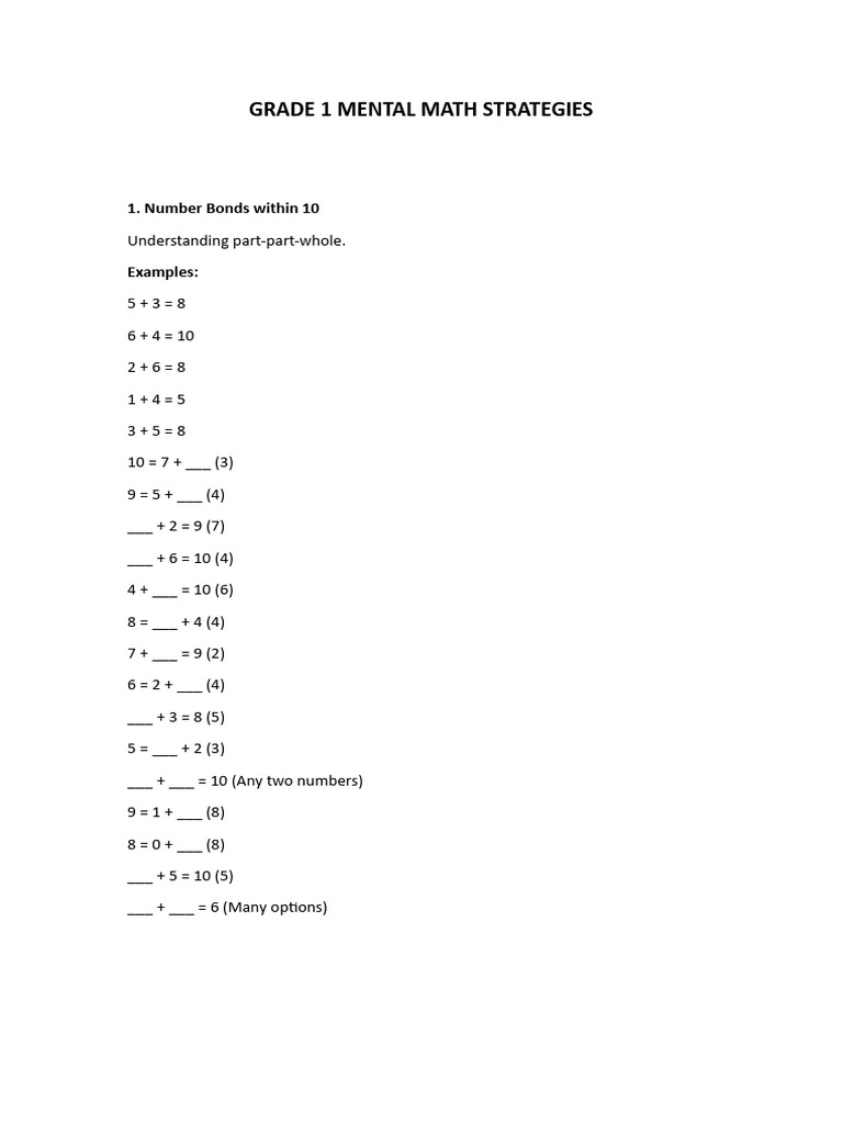 Grade 1 Mental Math Strategies | PDF