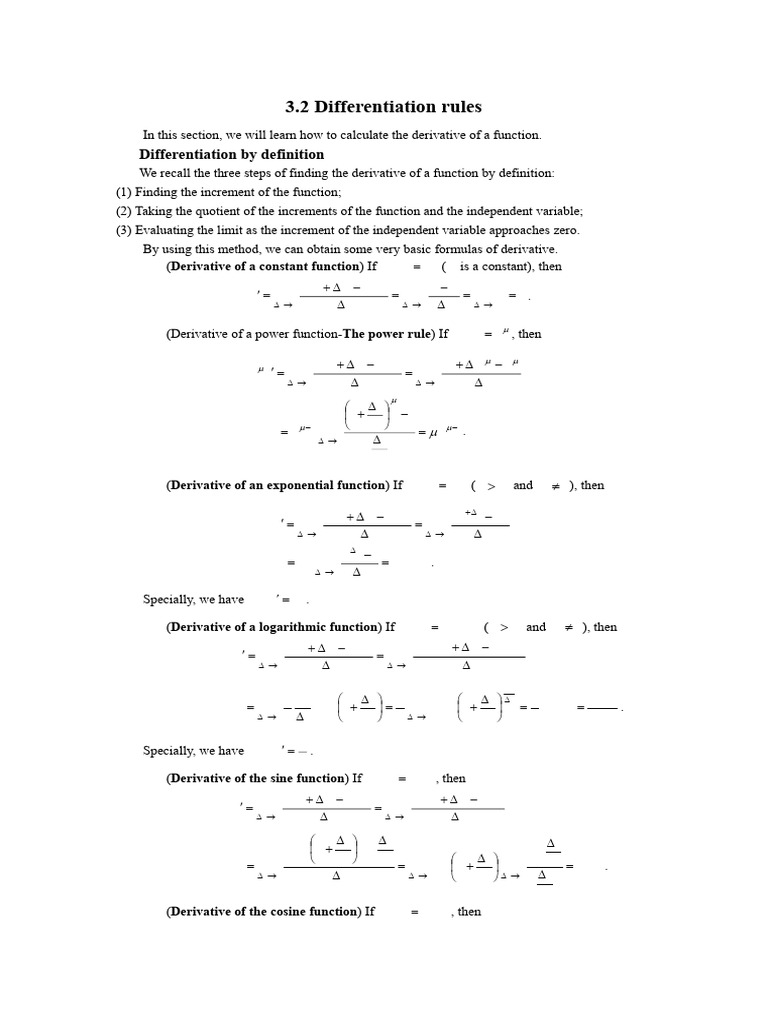 Differentiation Rules and Techniques | PDF | Trigonometric Functions ...