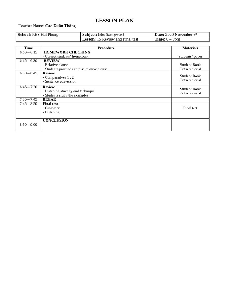 IB - Lesson Plan | PDF