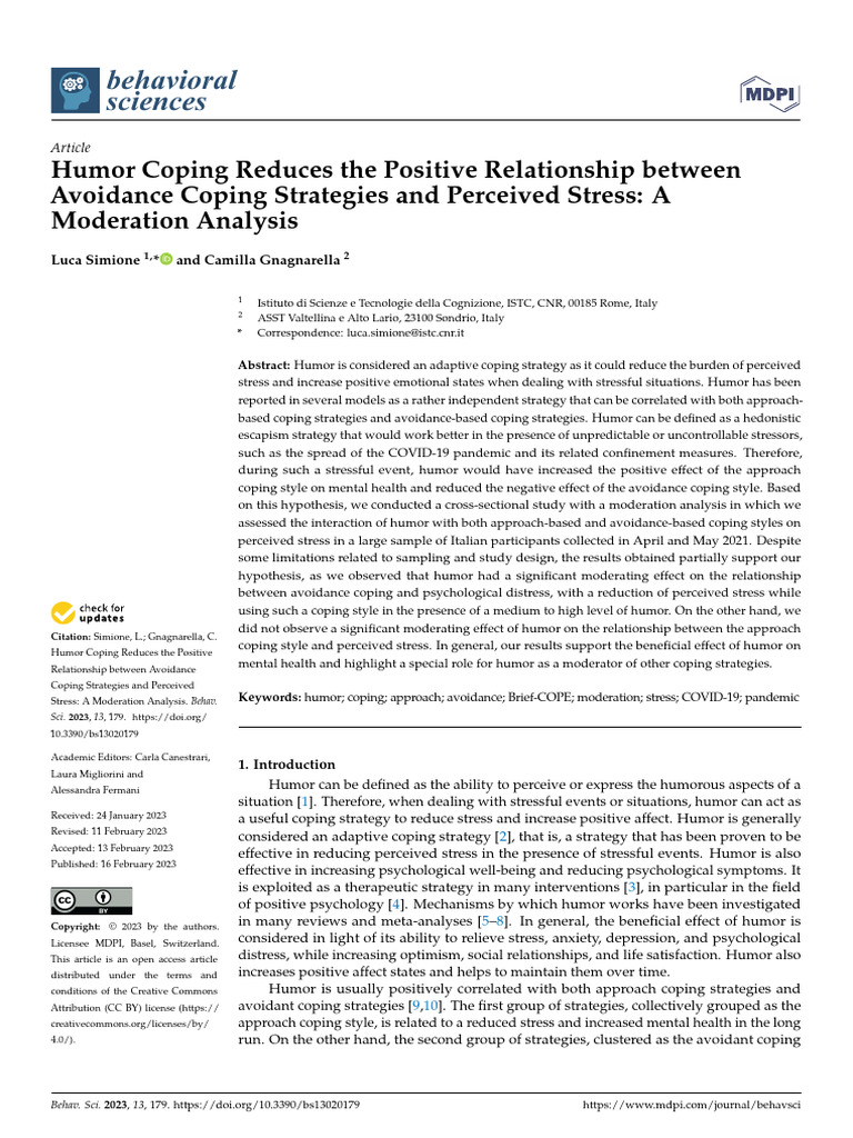 Humor Coping Reduces The Positive Relationship Between Avoidance Coping ...