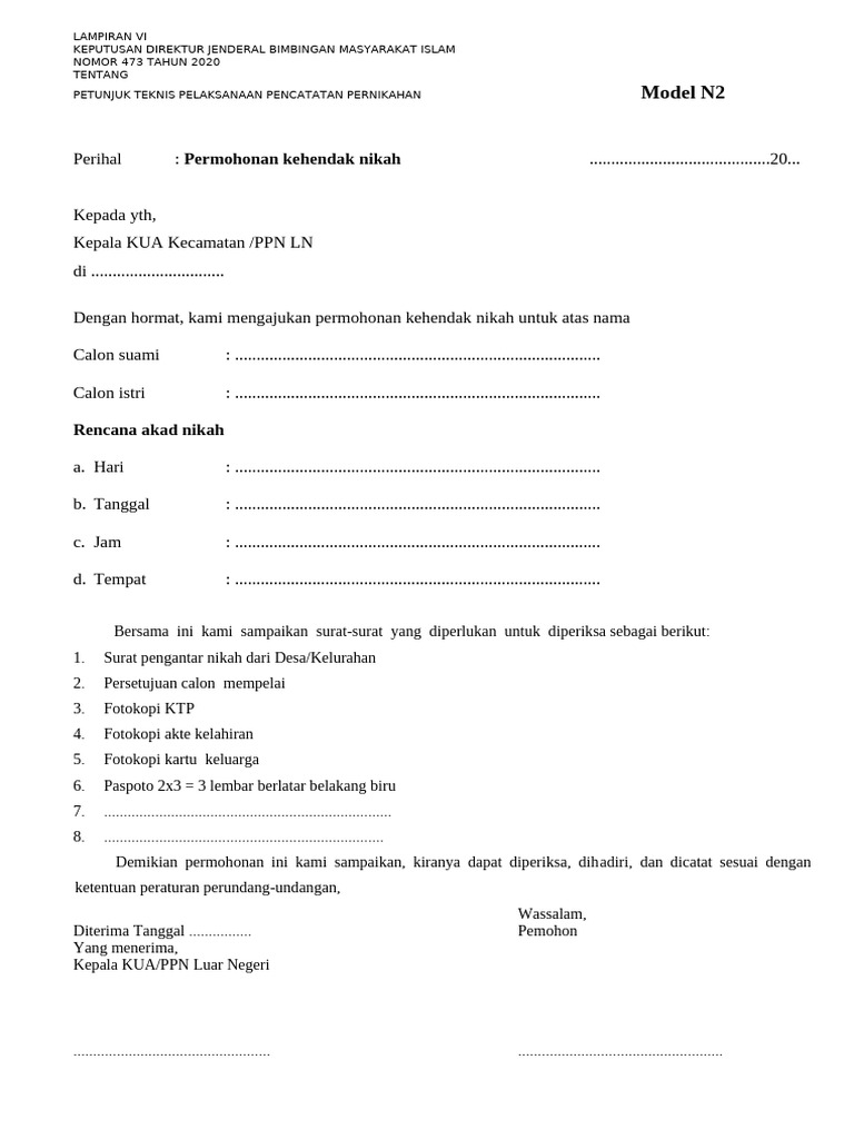 Permohonan Kehendak Nikah Model N2 | PDF