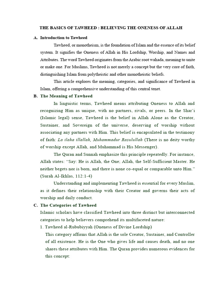 The Basics of Tawheed | PDF | Tawhid | God In Islam