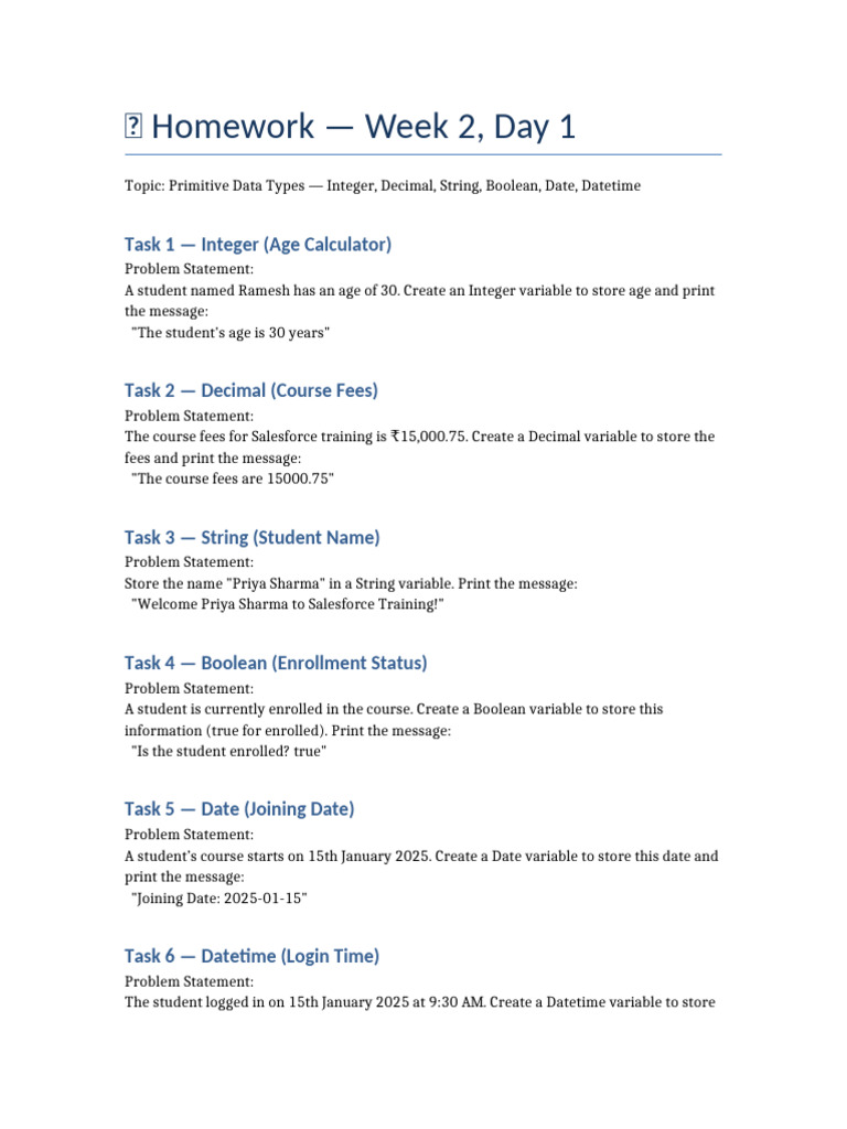 Primitive Data Types Homework Tasks | PDF