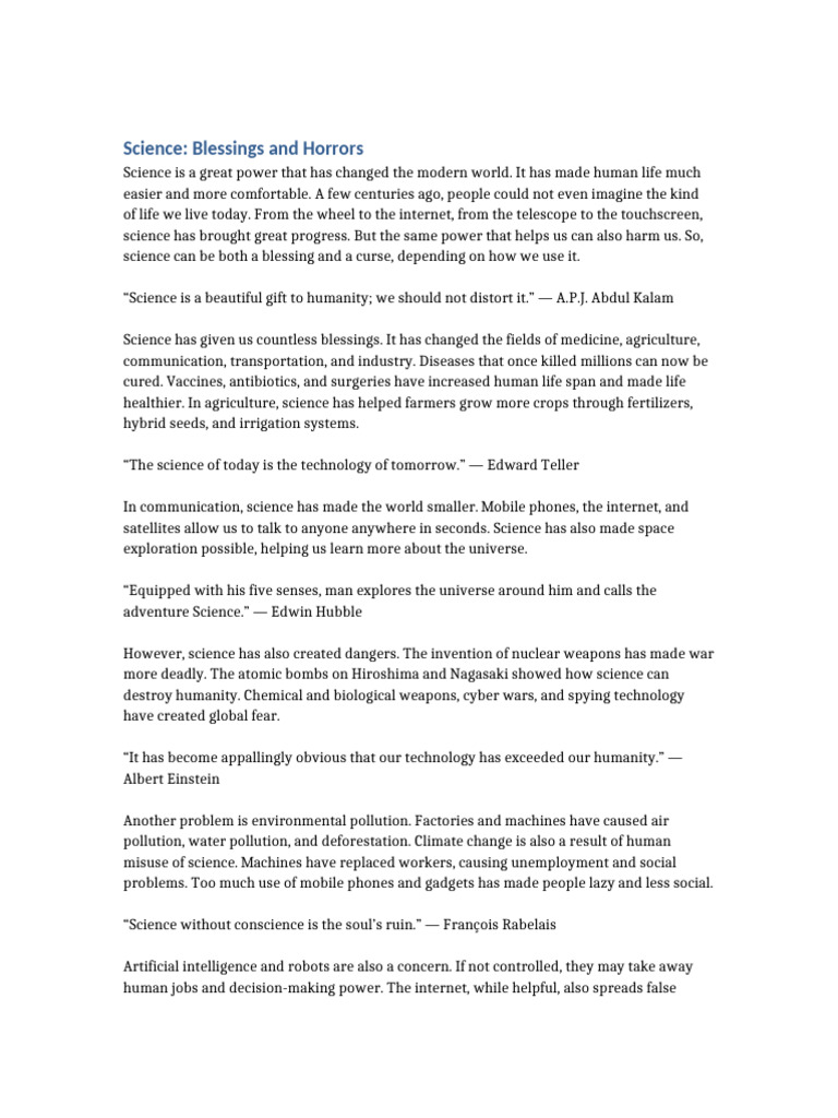 Science Blessings and Horrors Intermediate | PDF | Science