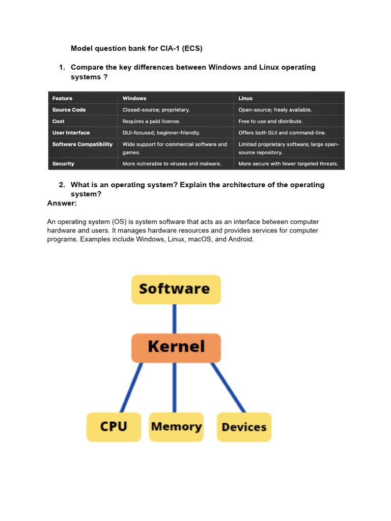 CIA-1 Operating Systems Question Bank | PDF | Operating System ...