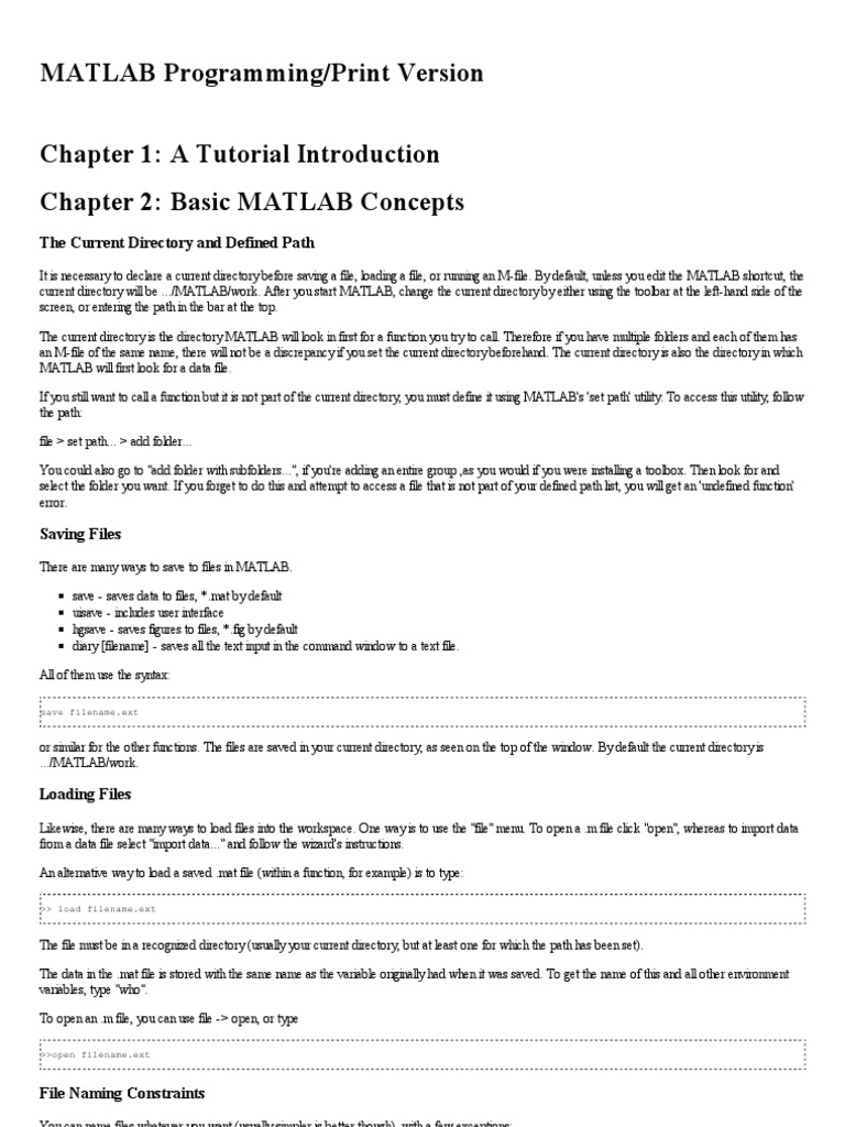 Matlab Programming Wikibooks Pdf Matlab Matrix Mathematics