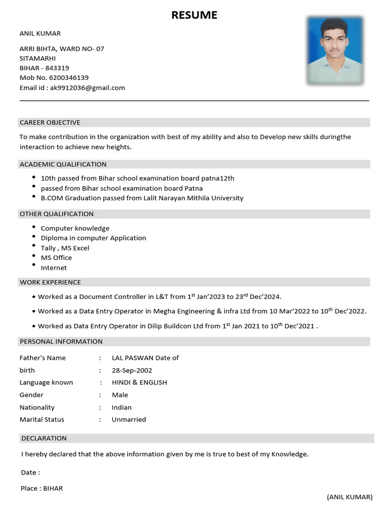 Anil Resume 064755 | PDF