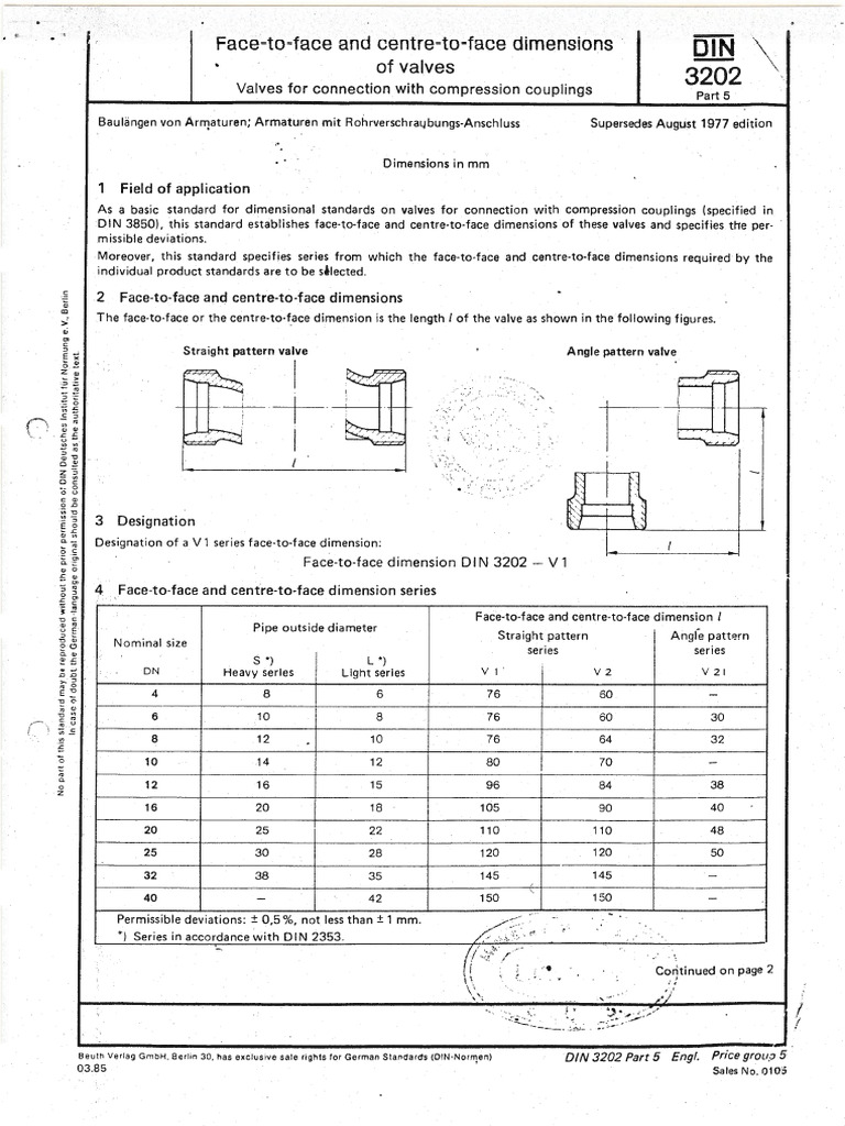 DIN 3202 Valve Dimension Standards | PDF | Engineering Tolerance ...