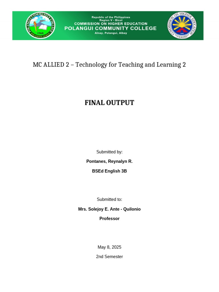 Final Output in Ttl2 (Pontanes, Reynalyn, R.) | PDF