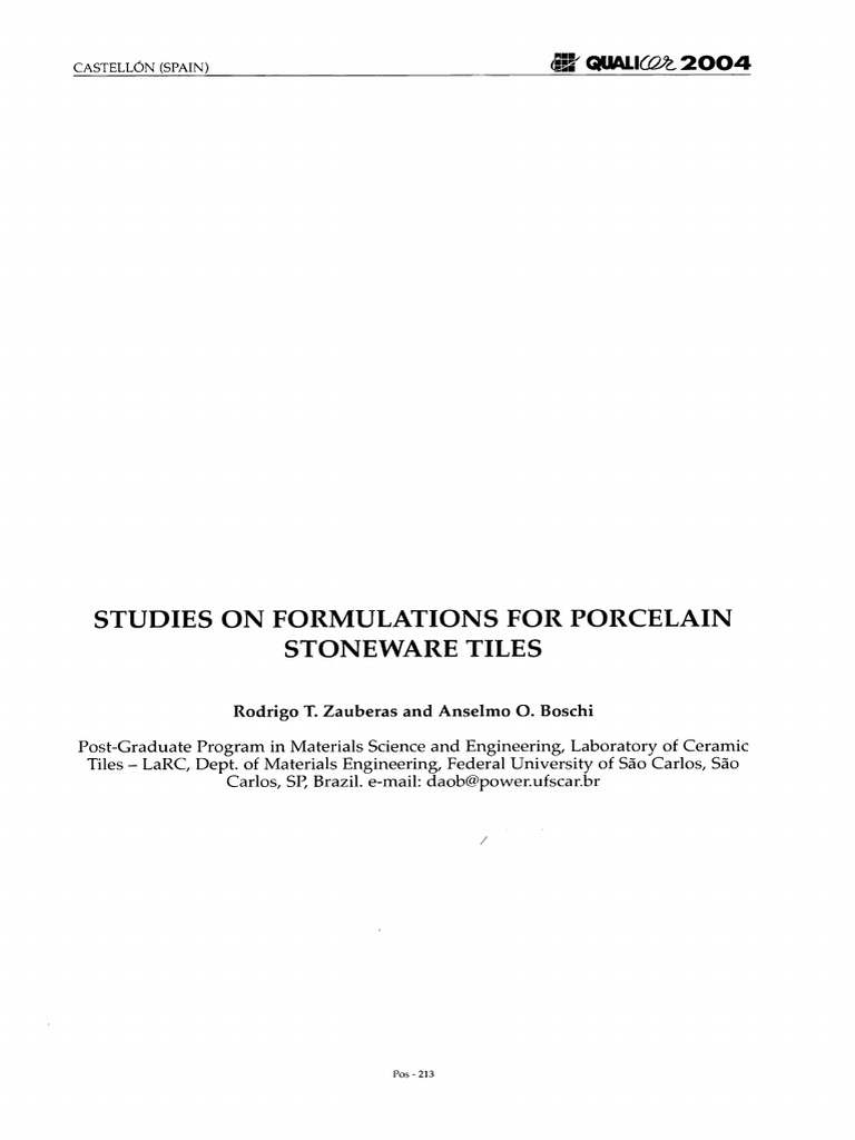 Studies On Formulations For Porcelain Stoneware Tiles | PDF | Clay ...