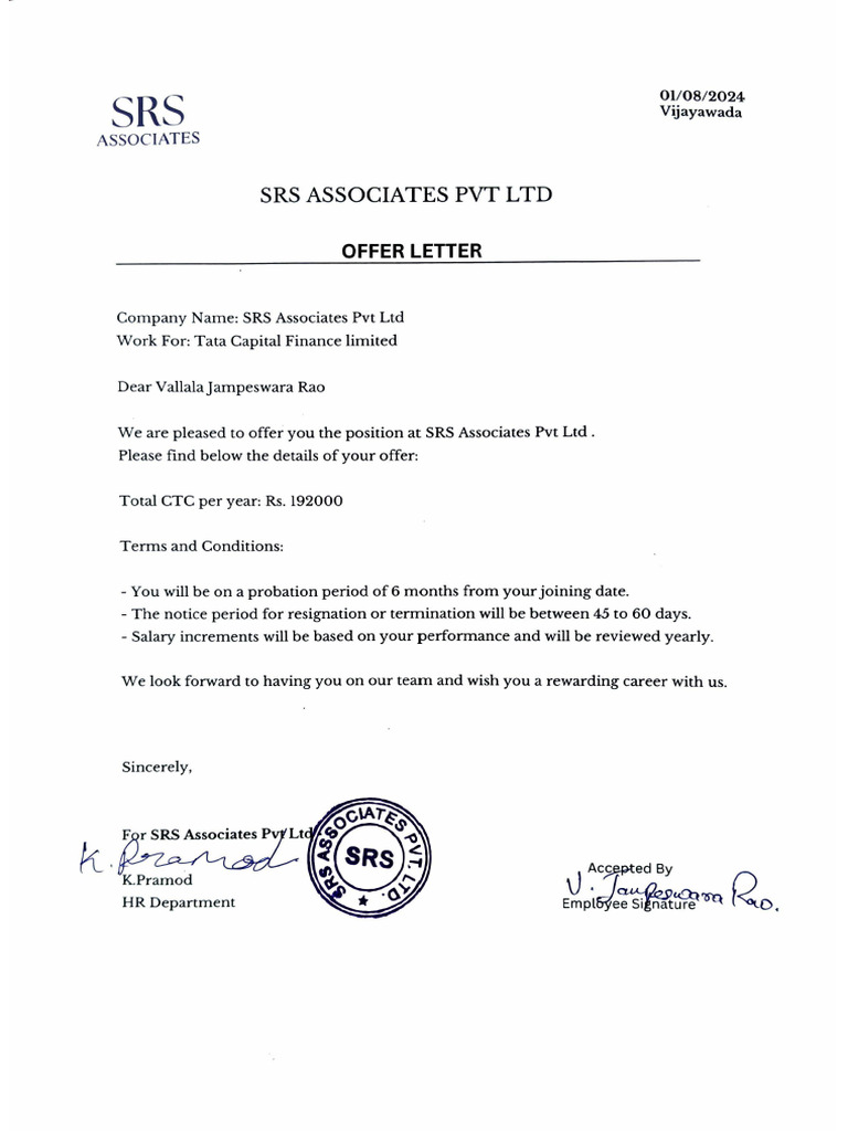 Srs Offer Letter | PDF
