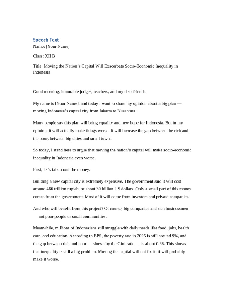 Speech Moving Capital Inequality | PDF | Economic Inequality ...