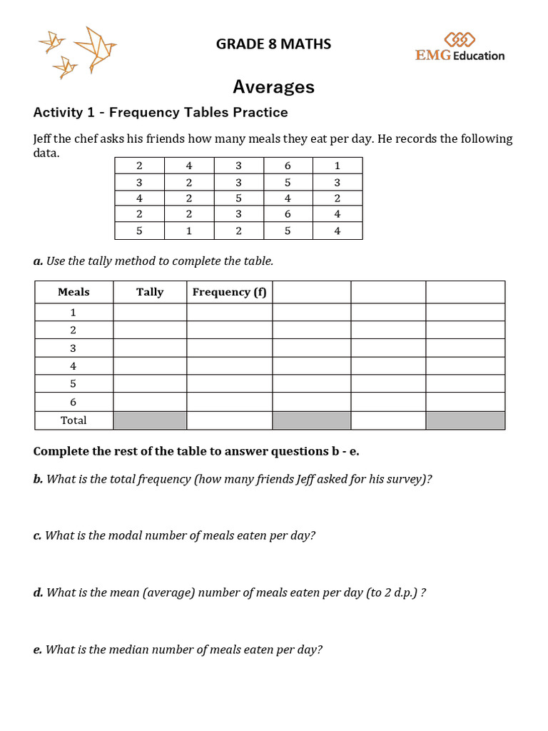 Grade 8 Maths: Averages & Frequency Tables | PDF